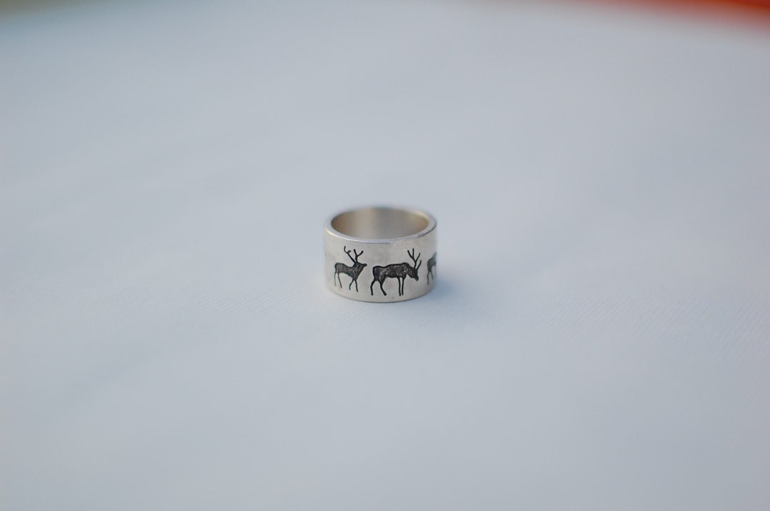 Silver Deer Ring, Reindeer, Nature Ring, Unisex Ring, Mens Wedding Band ...