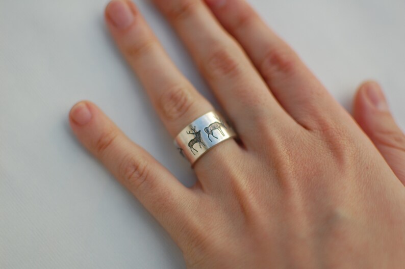 Silver Deer Ring Reindeer Nature Ring Unisex Ring Mens - Etsy