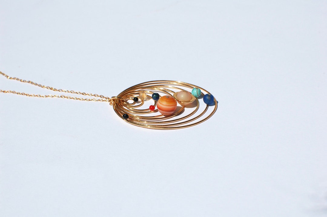 Dangle Solar System Necklace, Gold Plated Pendant on a Chain - Etsy
