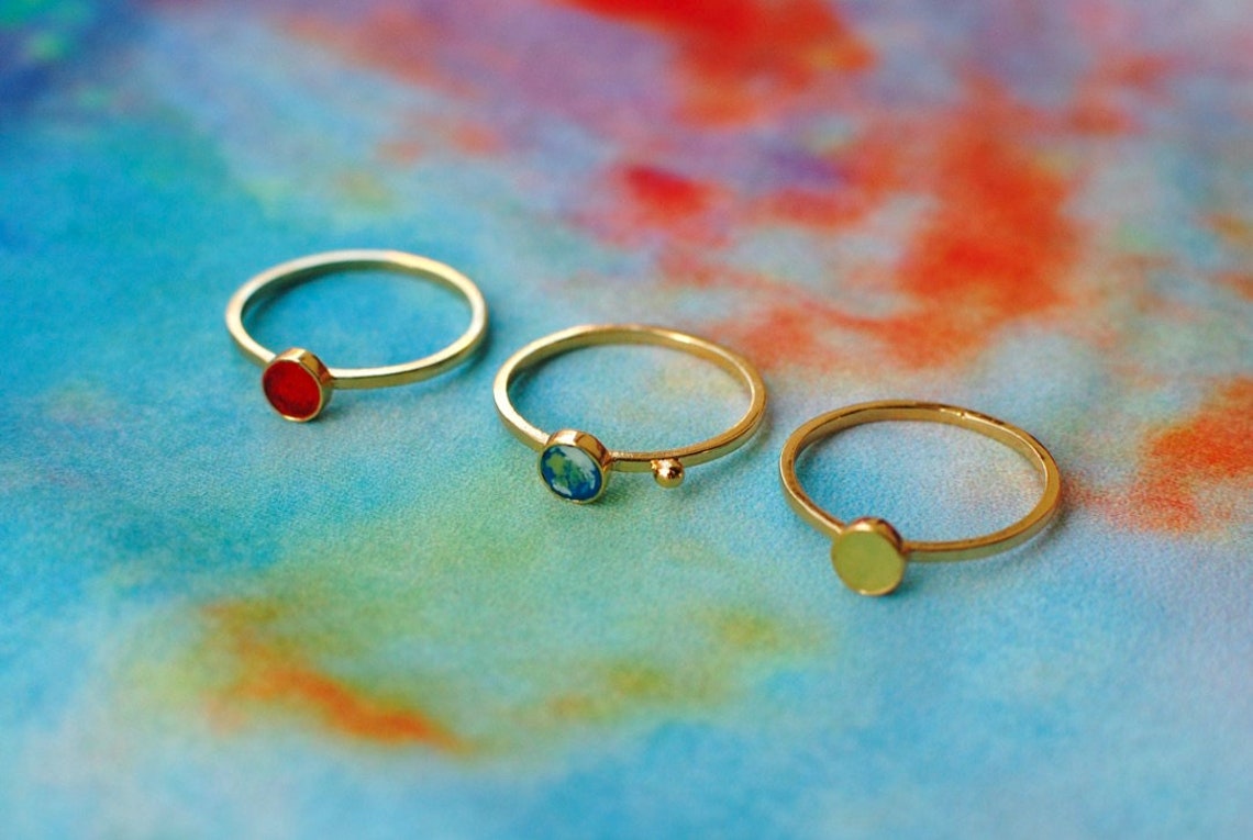 Solar system ring set in gold planet rings space jewelry | Etsy