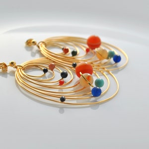 Dangle Solar System Earrings, Gold Plated Hoops With Stone Beads ...