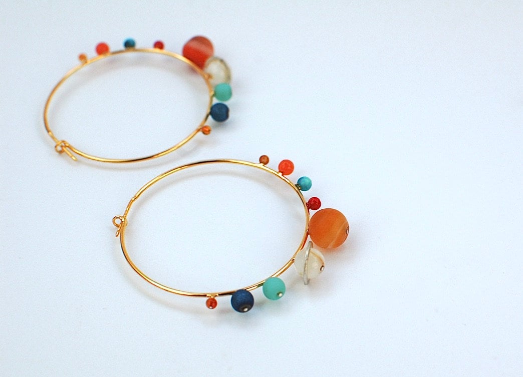 Gold Plated Solar System Hoop Earrings, Celestial Jewelry, Space ...