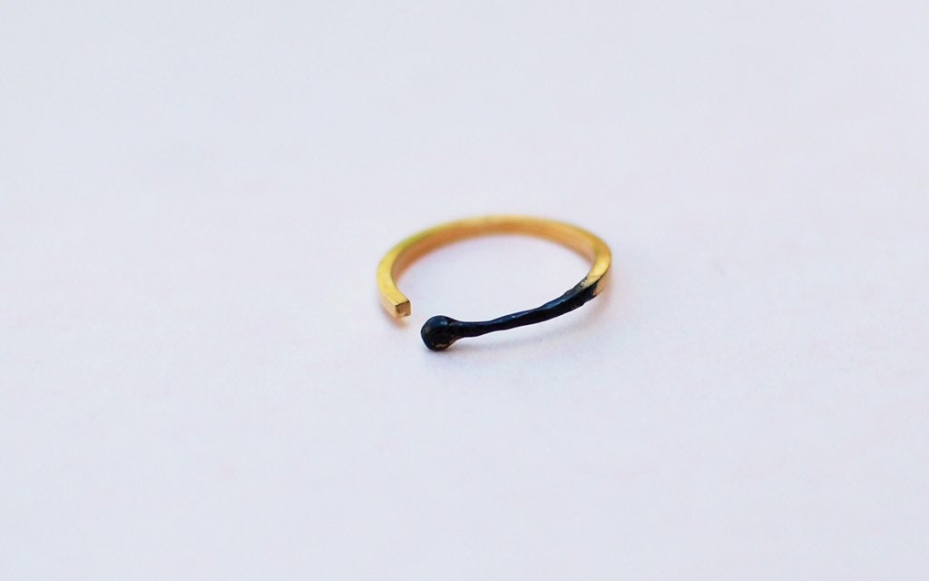 Gold Plated Burnt Matchstick Ring - Etsy