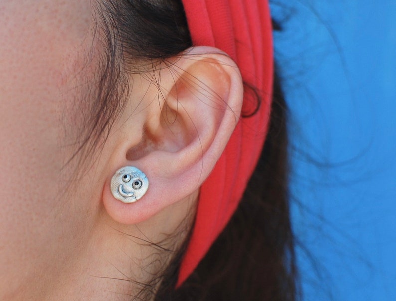 Smiley Earrings, Ear Studs, Fun Earrings, Silver and Pearls - Etsy