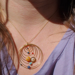 Dangle Solar System Necklace, Gold Plated Pendant on a Chain - Etsy