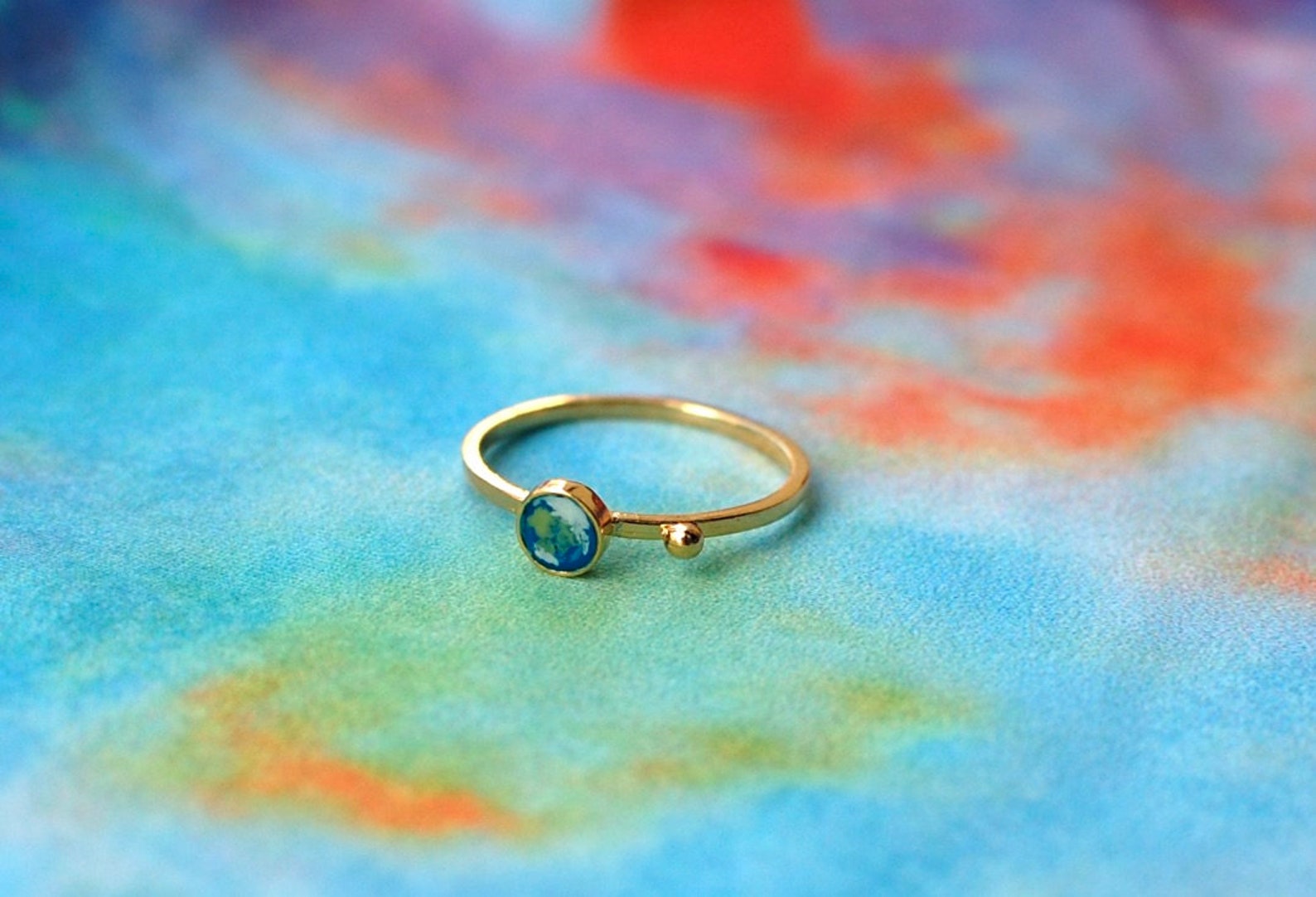 Earth and Moon Ring in Gold Planet Ring Minimalist Ring - Etsy