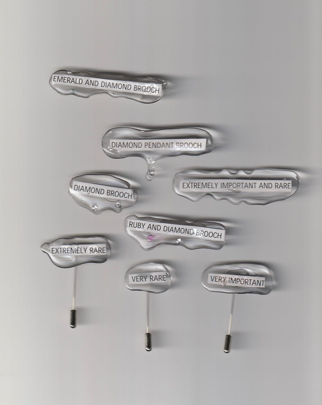 Fancy Brooches and Pins, Transparent Epoxy and Paper Cut Outs, Sterling ...