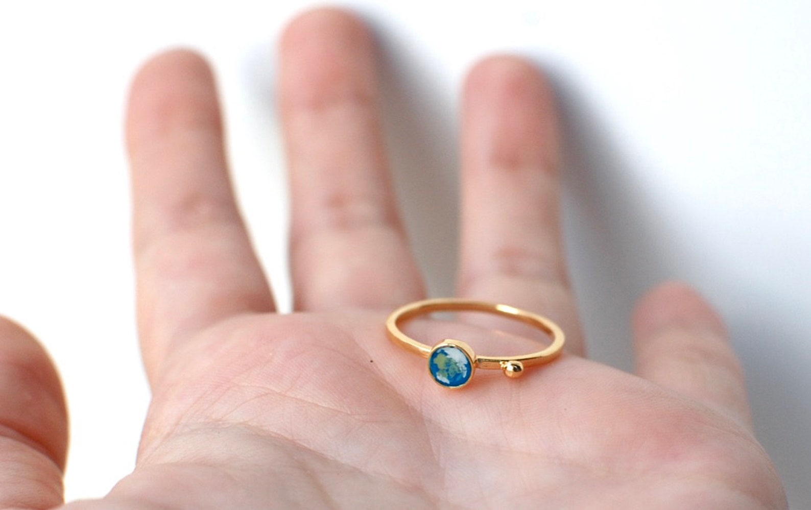 Earth and Moon Ring in Gold Planet Ring Minimalist Ring - Etsy