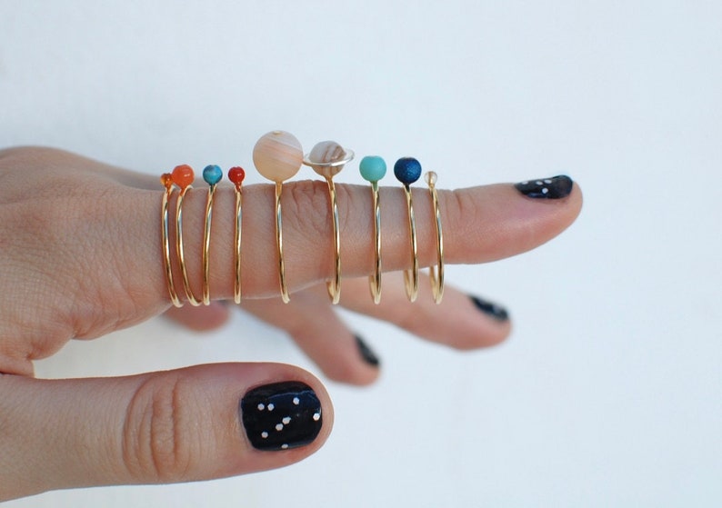 Solar System Ring Set Gold Plated Planets Stacking Rings | Etsy