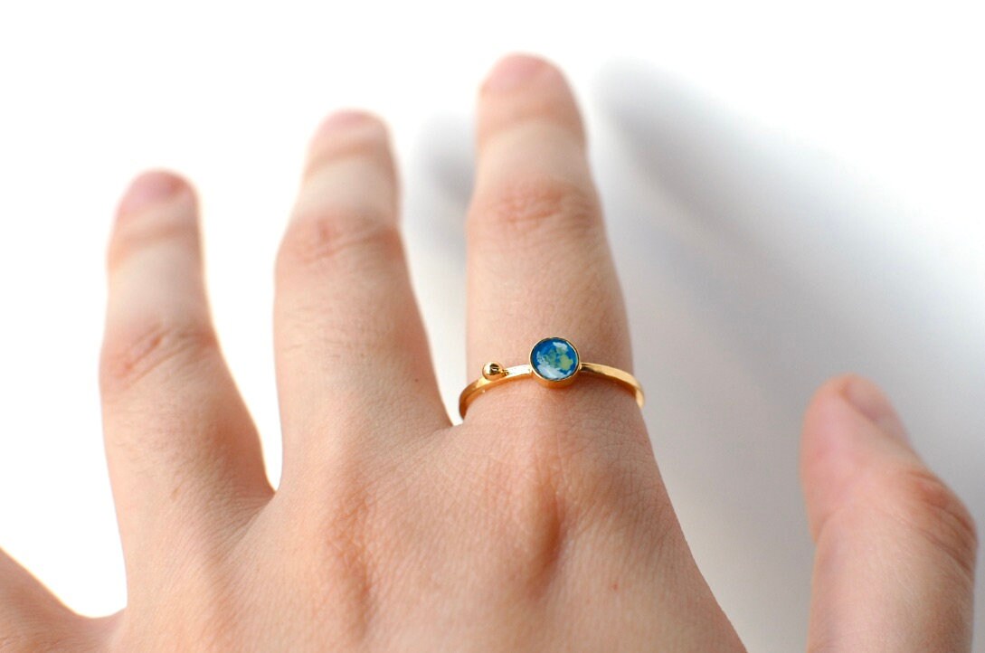 Earth and Moon Ring in Gold Planet Ring Minimalist Ring - Etsy