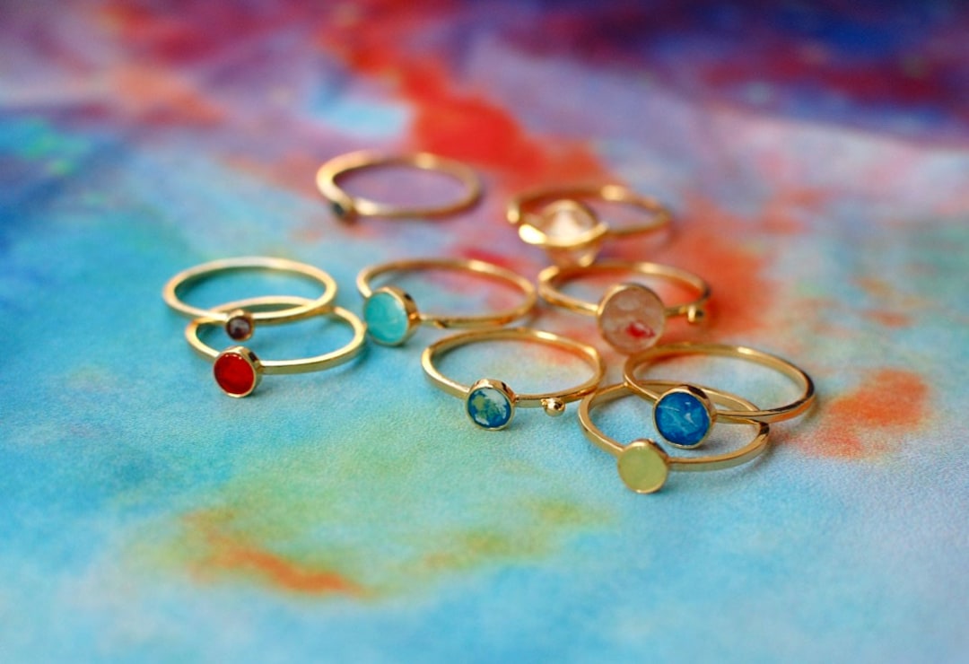 Solar System Ring Set in Gold, Planet Rings, Space Jewelry, Stackable ...