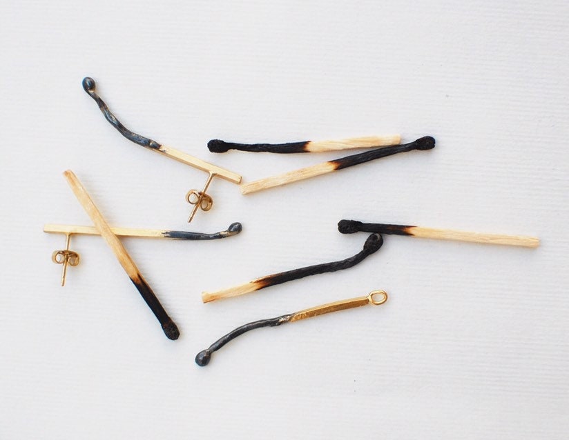 Gold Plated Matchstick Earrings , Minimalist Geometric Ear Studs - Etsy