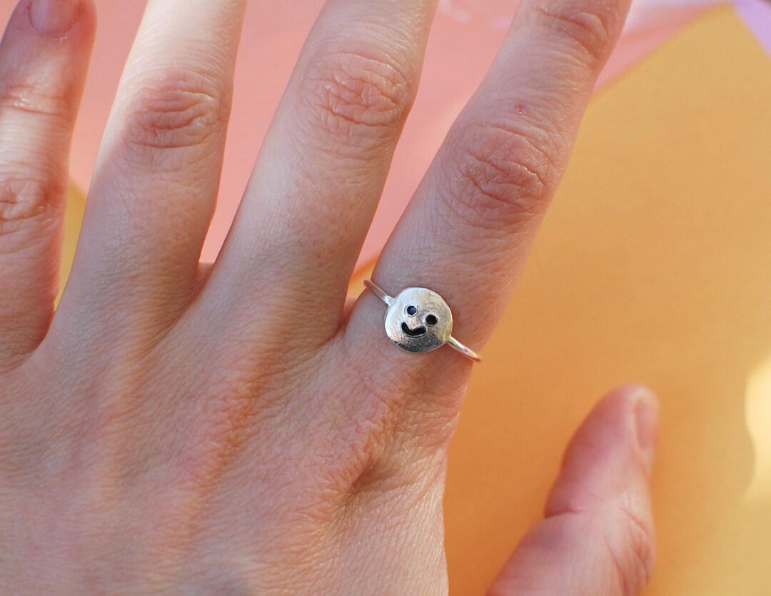 Hand Sculpted Sterling Silver Smiley Face Ring, Minimalist Stackable ...