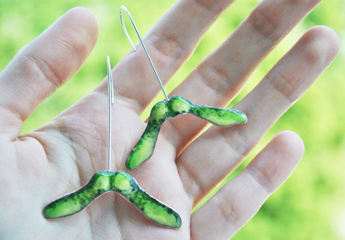 Propeller Seed Earrings, Maple Seed, Enamel and Silver, Nature Inspired ...