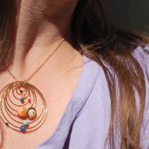 Dangle Solar System Necklace, Gold Plated Pendant on a Chain - Etsy