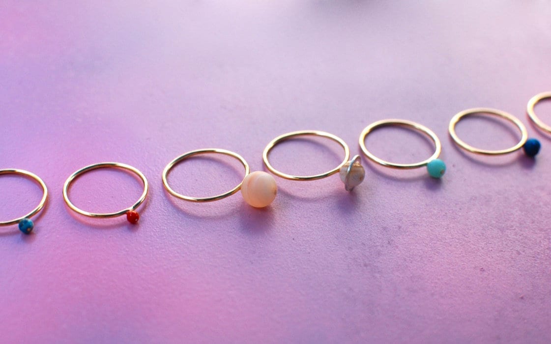 Solar system ring set gold plated planets stacking rings | Etsy