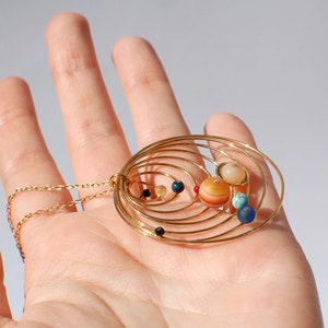 Dangle Solar System Necklace, Gold Plated Pendant on a Chain - Etsy