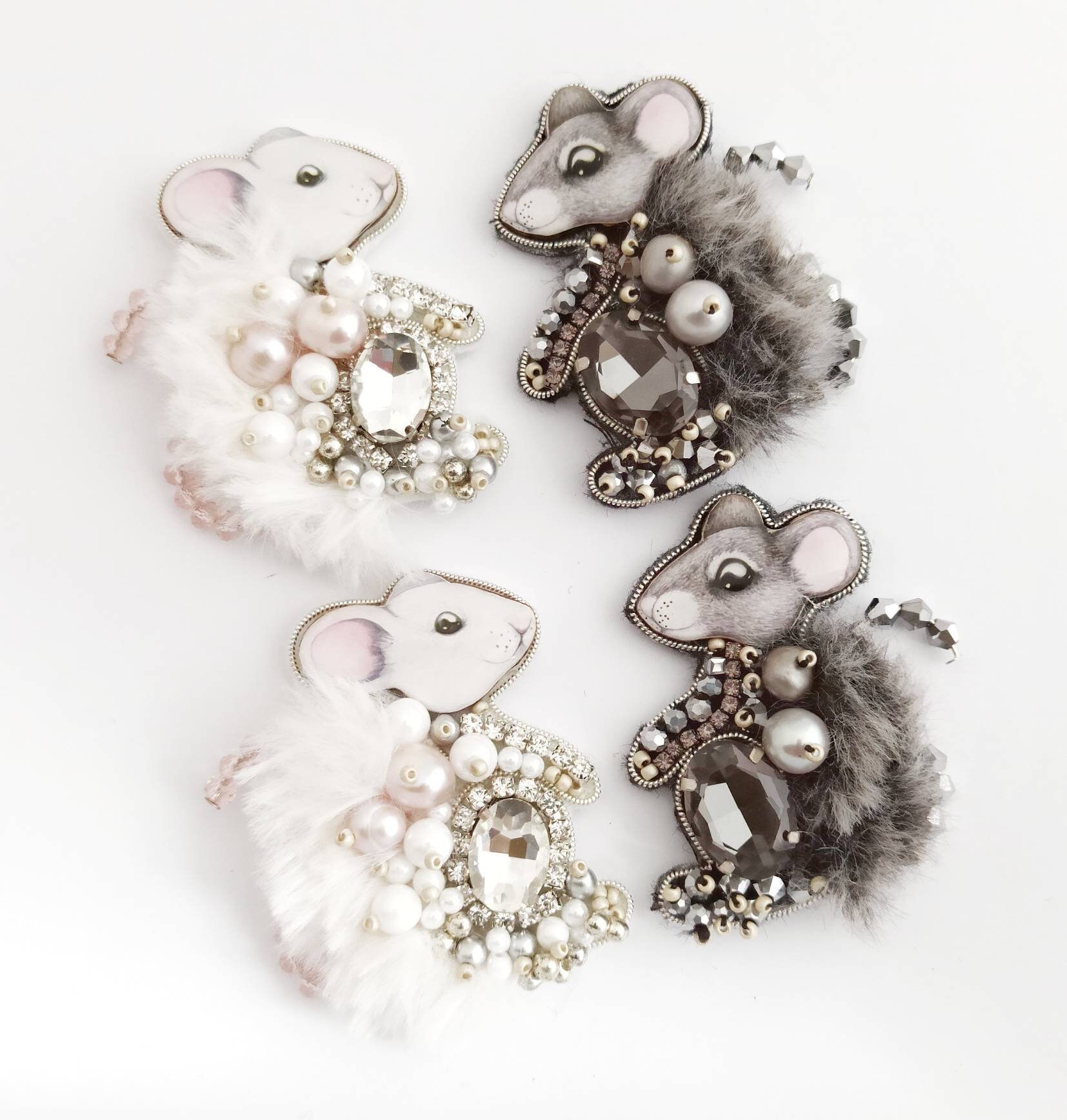 Mouse necklace mouse brooch hand embroidery mouse jewelry | Etsy