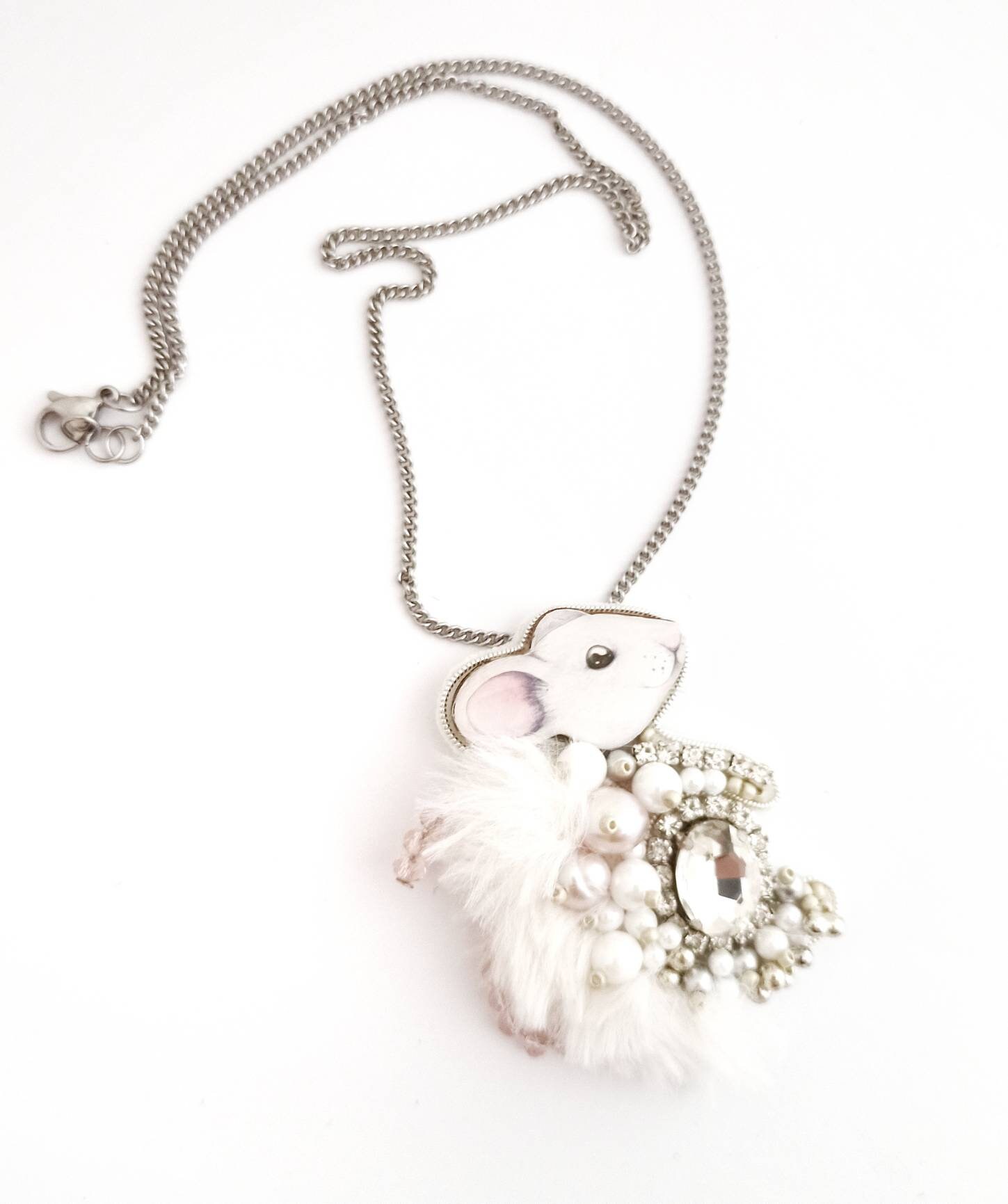 Mouse necklace mouse brooch hand embroidery mouse jewelry | Etsy