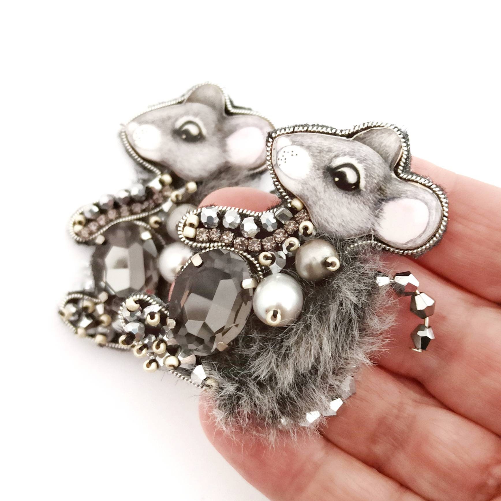 Mouse necklace mouse brooch hand embroidery mouse jewelry | Etsy