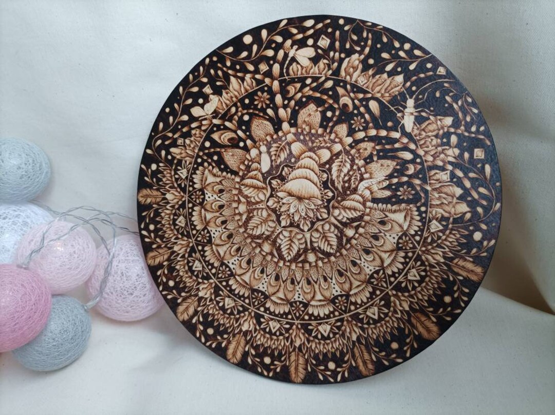 Nature Mandala Wall Decor, Pyrography Art, Summer Inspired Wall Hanging ...