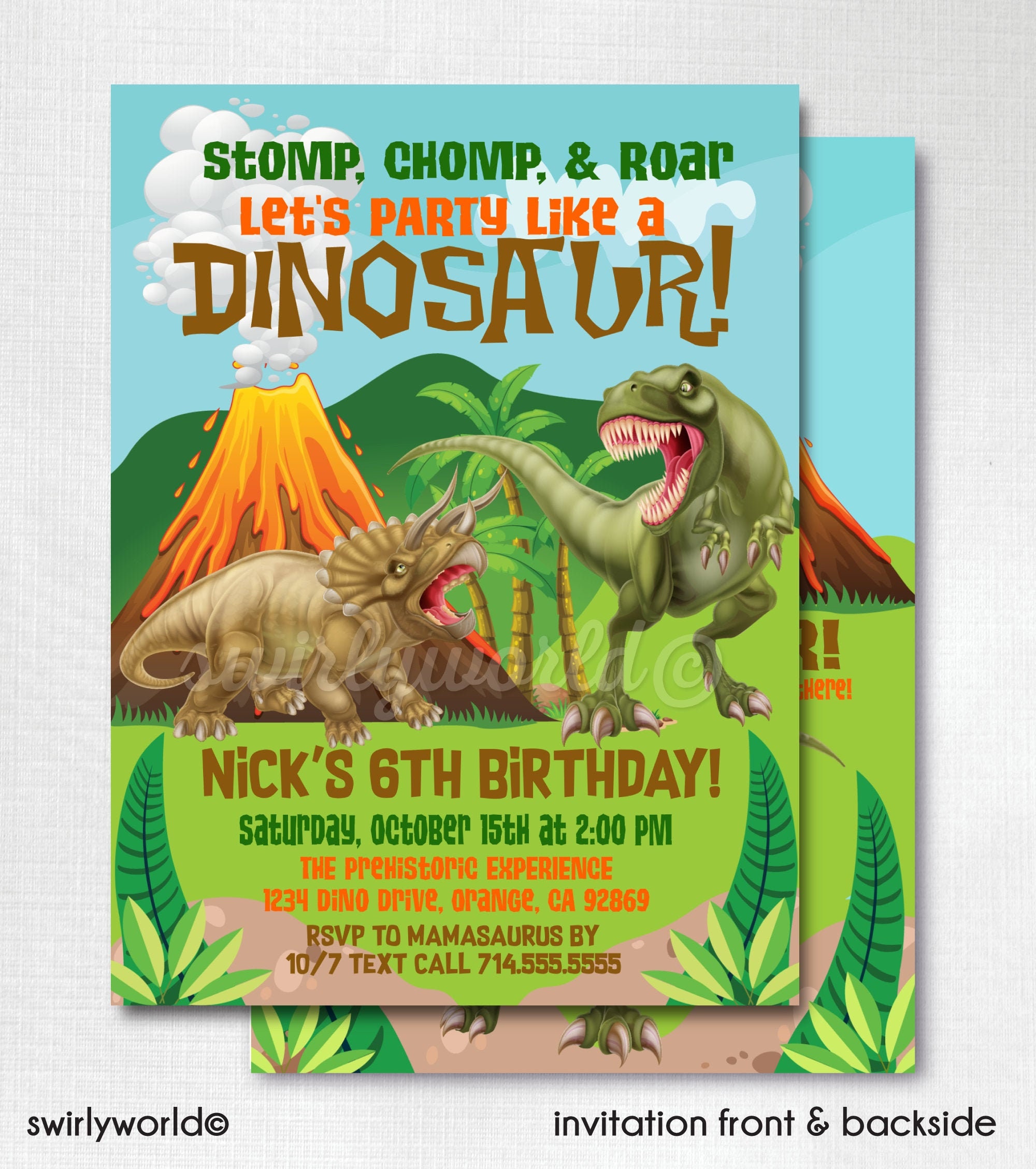 Invitations & Announcements Paper Dino Party Printable First Birthday ...