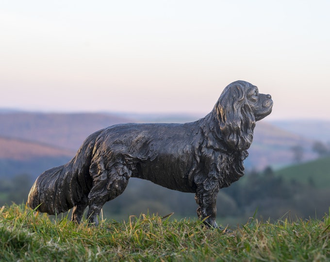 Standing Cavalier King Charles Spaniel Dog Statue Large Bronze Resin ...