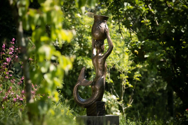 Welsh Mermaid With Urn Statue | Bronze Resin Sculpture | Outdoor Garden ...