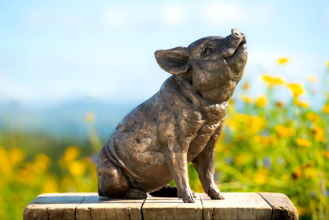 Sitting Piglet Animal Statue | | Bronze Resin Sculpture | Outdoor ...