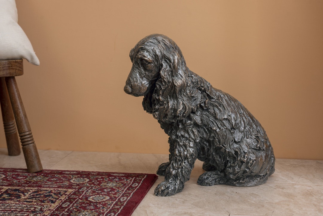 Sitting Cocker Spaniel Dog Statue | Large Bronze Resin Sculpture ...