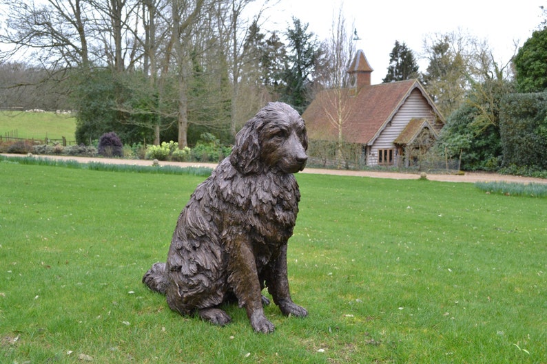 Sitting Newfoundland Dog Statue | Large Bronze Resin Sculpture ...