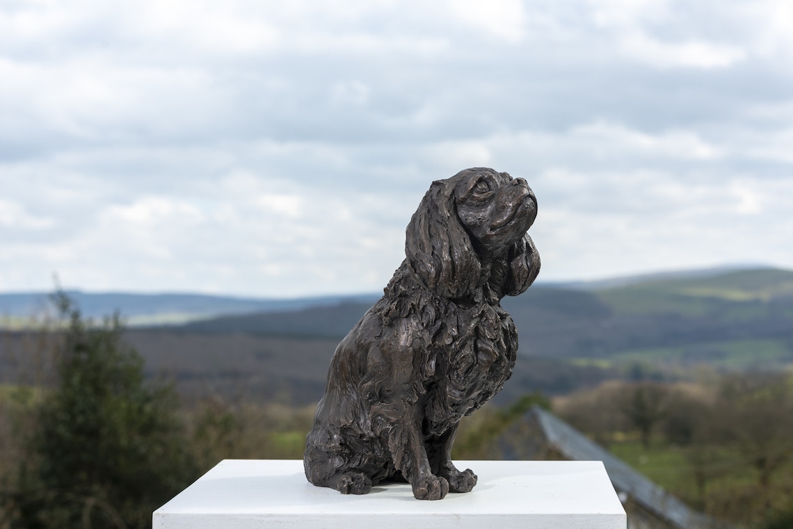 Sitting Cavalier King Charles Spaniel Statue | Large Bronze Resin ...