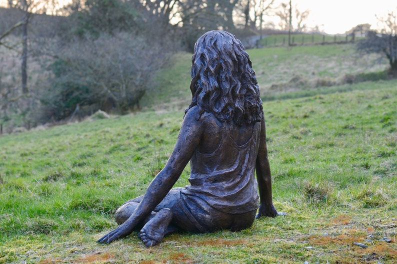 Sitting Girl Statue | Large Bronze Ornament | Bronze Resin Sculpture ...