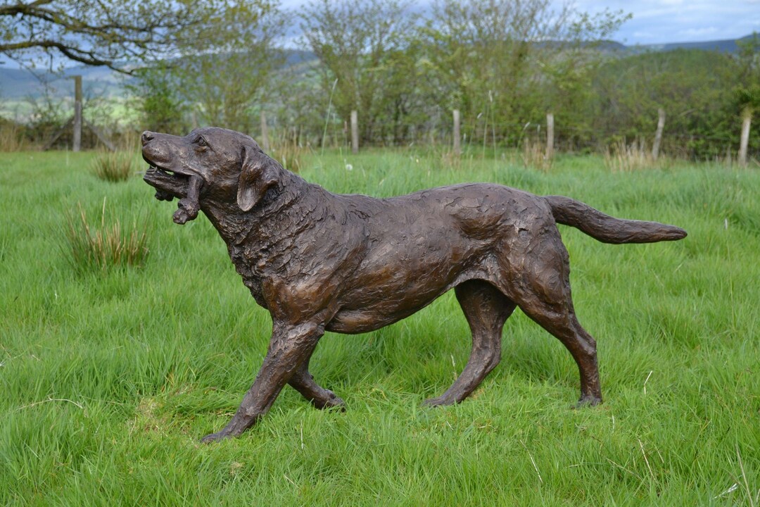 Labrador Playing With Toy Dog Statue | Large Bronze Resin Sculpture ...