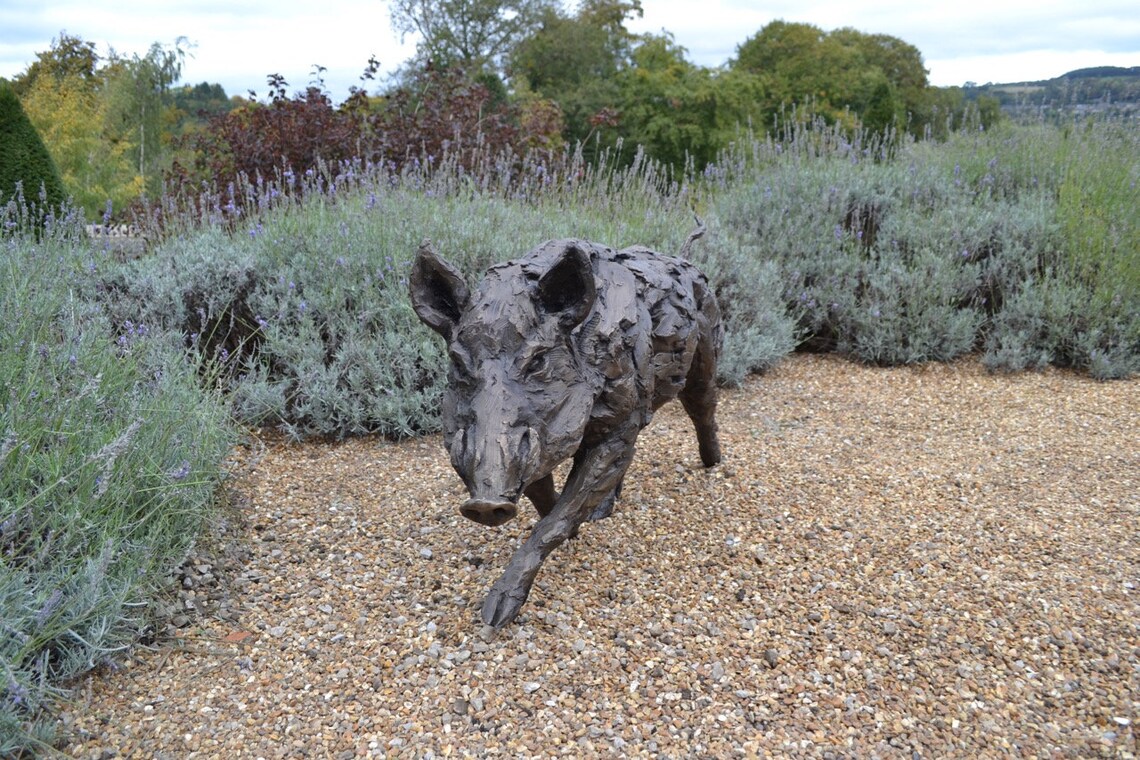 Running Wild Boar Animal Statue | Large Foundry Bronze Metal Sculpture ...