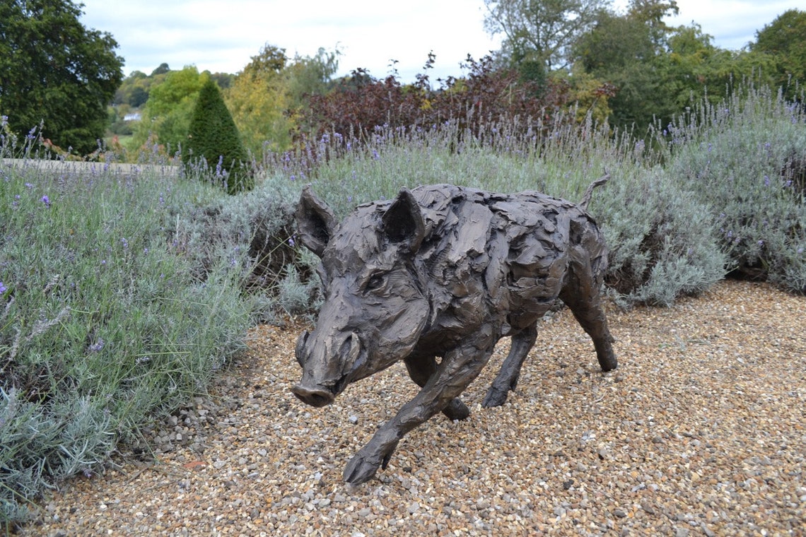 Running Wild Boar Animal Statue | Large Foundry Bronze Metal Sculpture ...