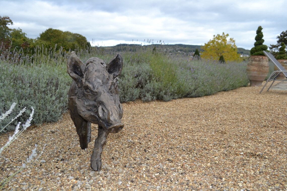 Running Wild Boar Animal Statue | Large Foundry Bronze Metal Sculpture ...