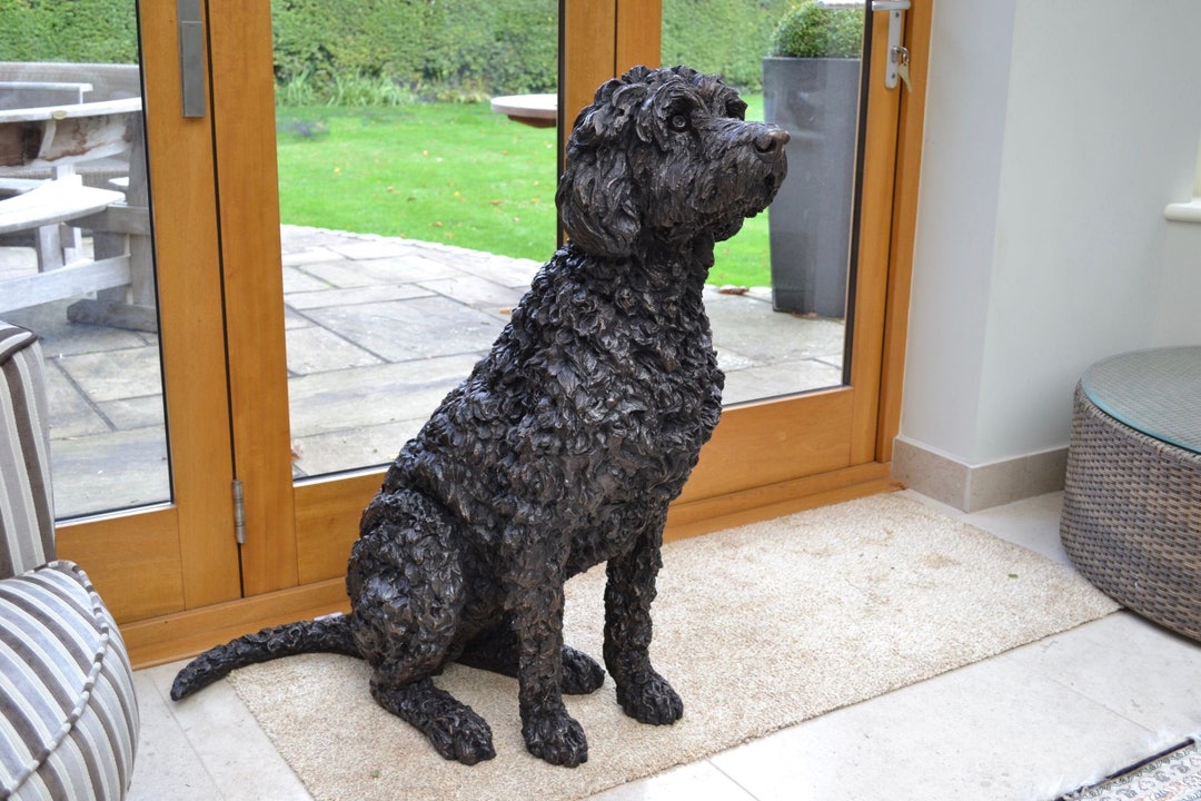 MADE WHEN ORDERED Sitting Labradoodle Dog Statue | Bronze Resin ...