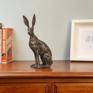Sitting Hare Animal Statue | Small Bronze Resin Sculpture | Wildlife ...