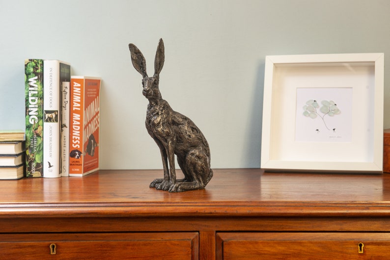 Sitting Hare Animal Statue | Small Bronze Resin Sculpture | Wildlife ...