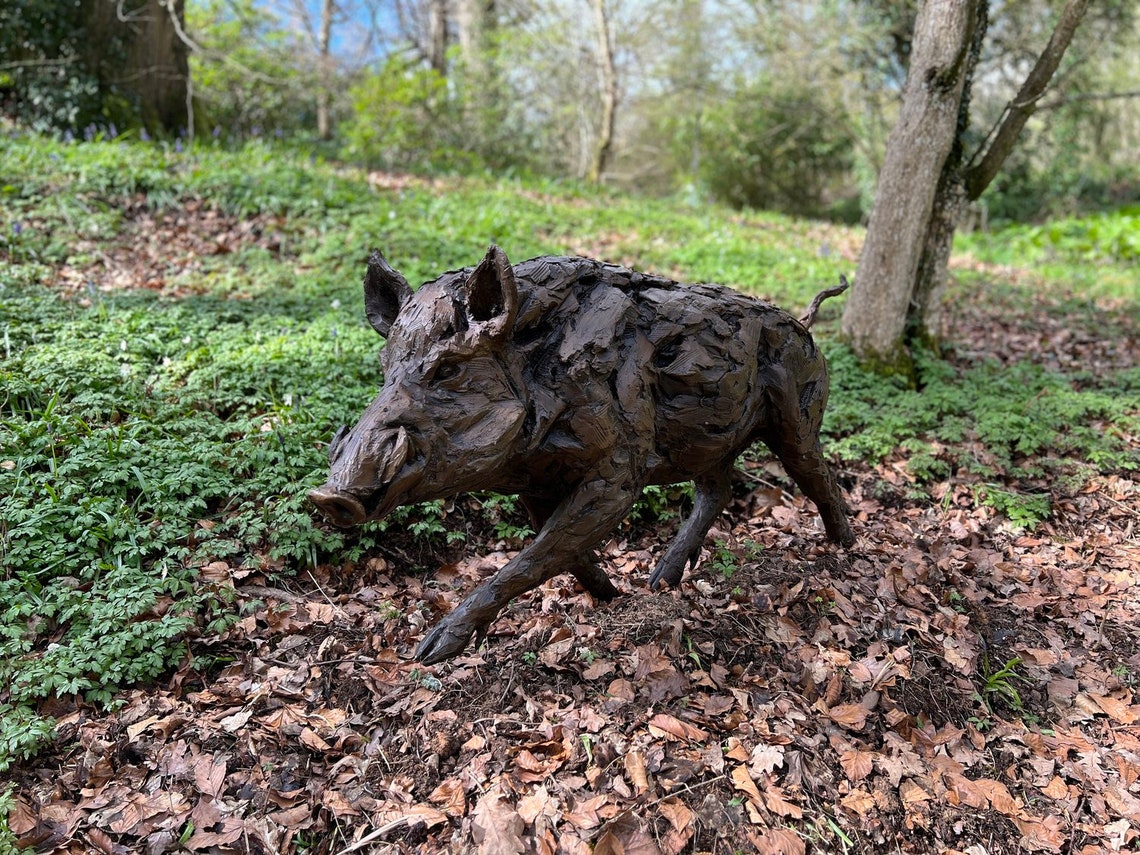 Running Wild Boar Animal Statue | Large Foundry Bronze Metal Sculpture ...