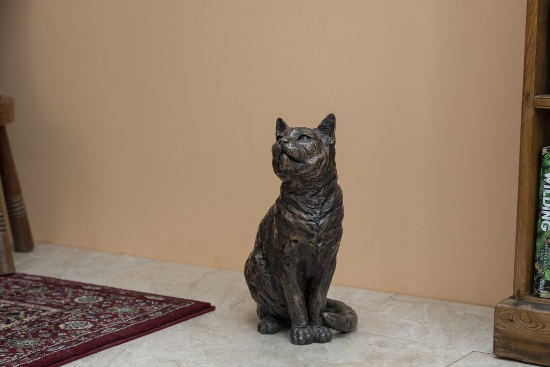 HECHO CUANDO SE PEDIDO Estatua de gato sentado de bronce de fundición ...
