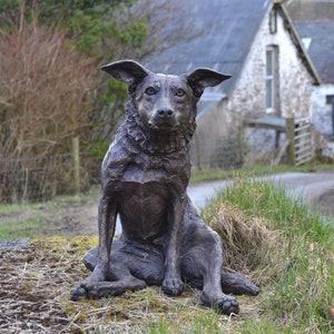 Sitting Border Collie Dog Statue | Large Bronze Resin Sculpture ...