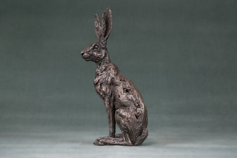Sitting Hare Animal Statue | Small Bronze Resin Sculpture | Wildlife ...