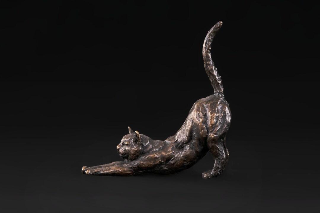 Foundry Bronze Stretching Cat Animal Statue | Small Bronze Metal ...