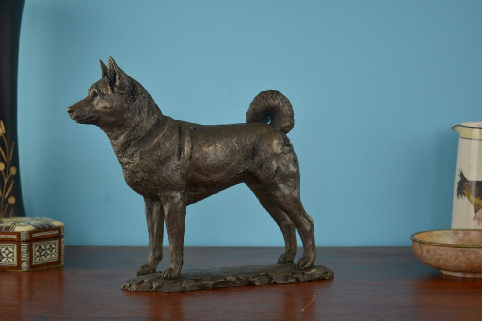 Standing Shiba Inu Animal Statue | Small Bronze Resin Sculpture ...