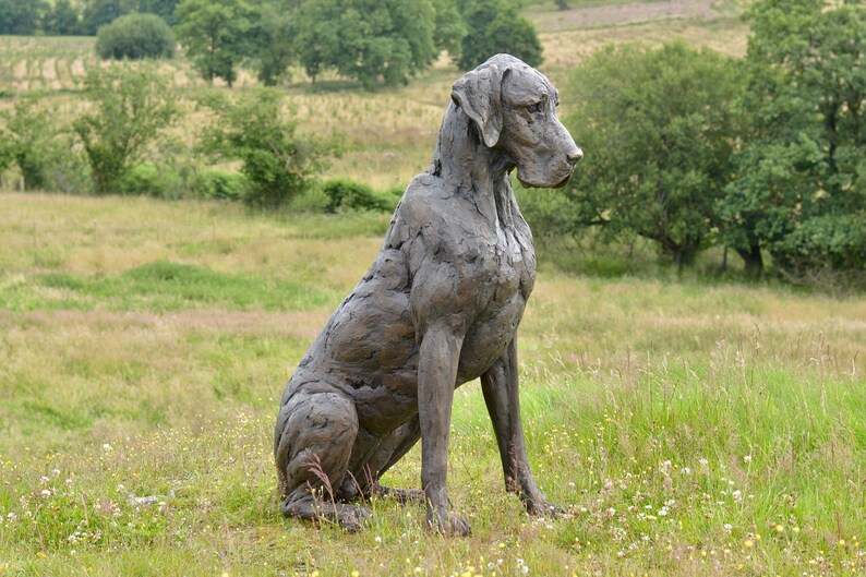 Sitting Great Dane Dog Statue | Large Bronze Ornament | Bronze Resin ...
