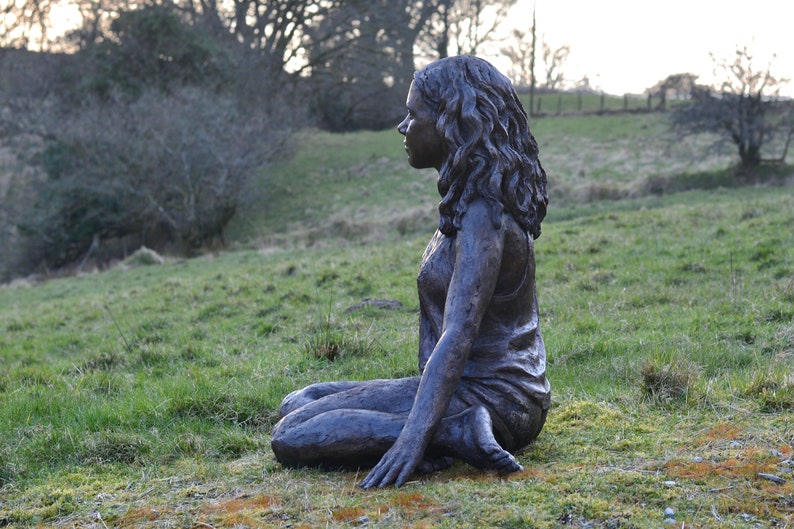 Sitting Girl Statue | Large Bronze Ornament | Bronze Resin Sculpture ...