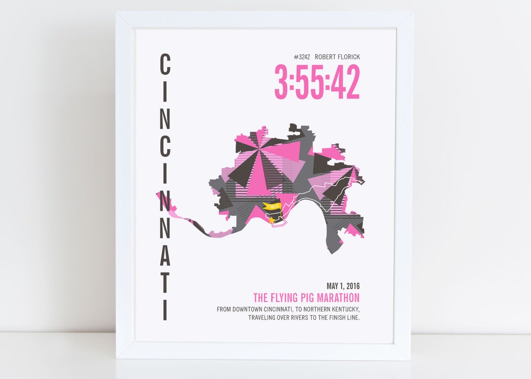 Personalized Flying Pig Marathoner Map Poster - Etsy