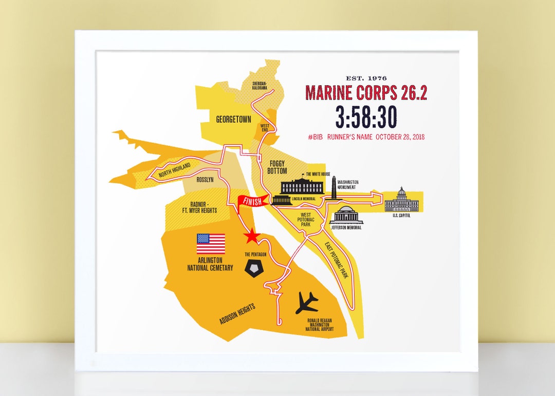 Personalized Marine Corps 26.2 Course Marathon Map Poster - Etsy